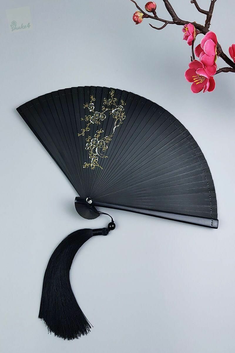 Складной бамбуковый веер Hong Bao 18 см Фиолетовый пион