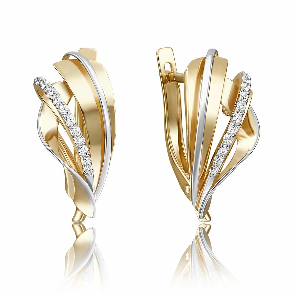 Серьги, желтое золото, 585 проба, фианит