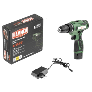 Аккумуляторная дрель промо HAMMER, 12В, 1,5Ач LiION, 10мм, 0-350/0-1350об/мин, 26 Нм