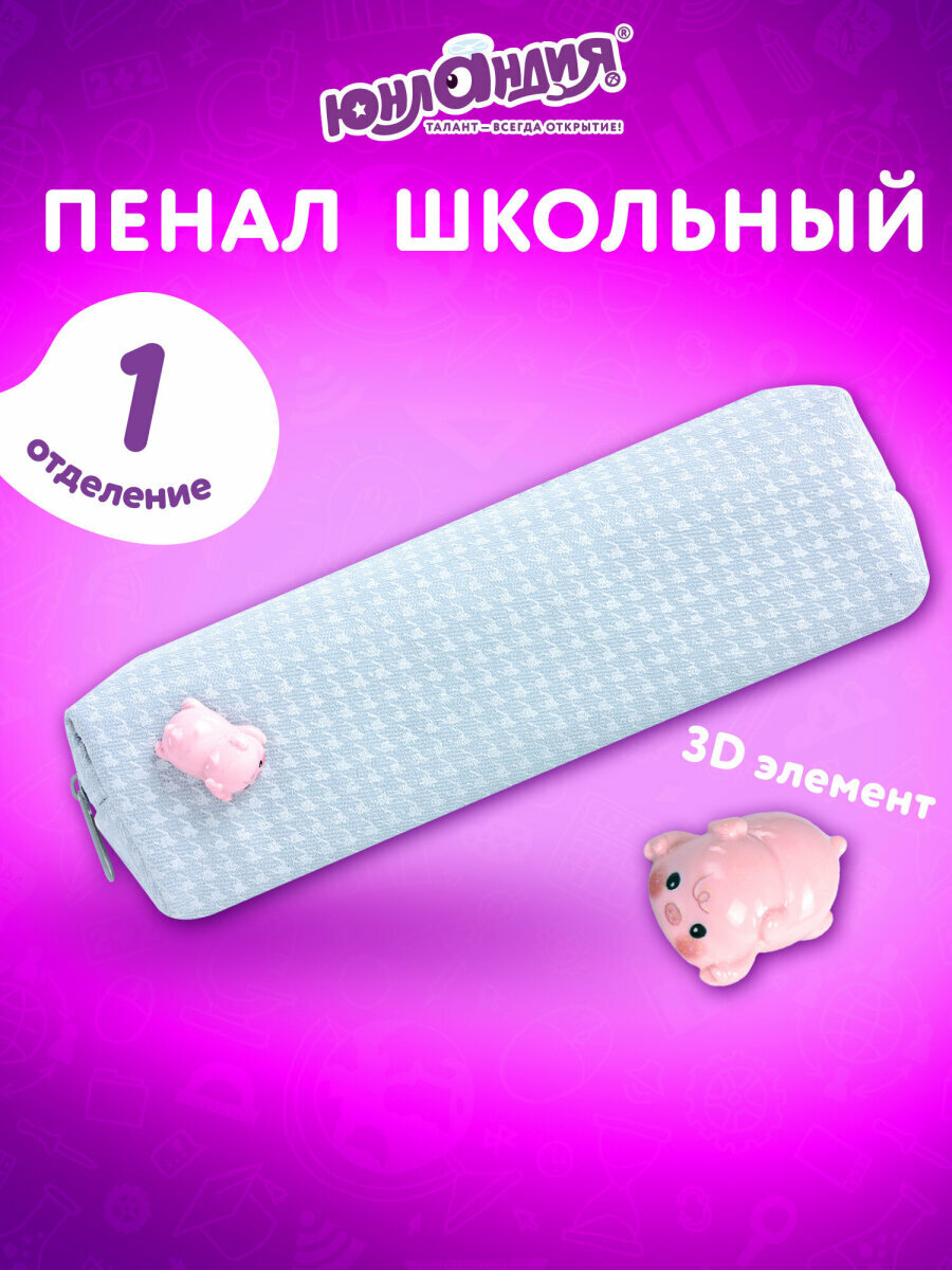 Пенал школьный для девочек с 1 отделением, канцелярия для школы, полиэстер, 20х6х4 см, Юнландия, 273804
