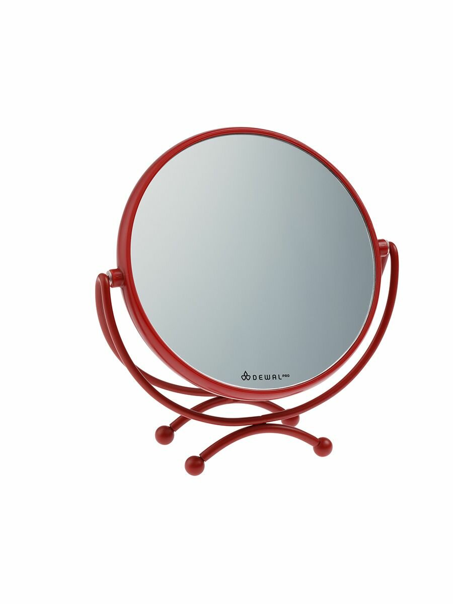 Зеркало парикмахерское настольное DEWAL Pro, 18,5х19 см, двухстороннее, в красной оправе