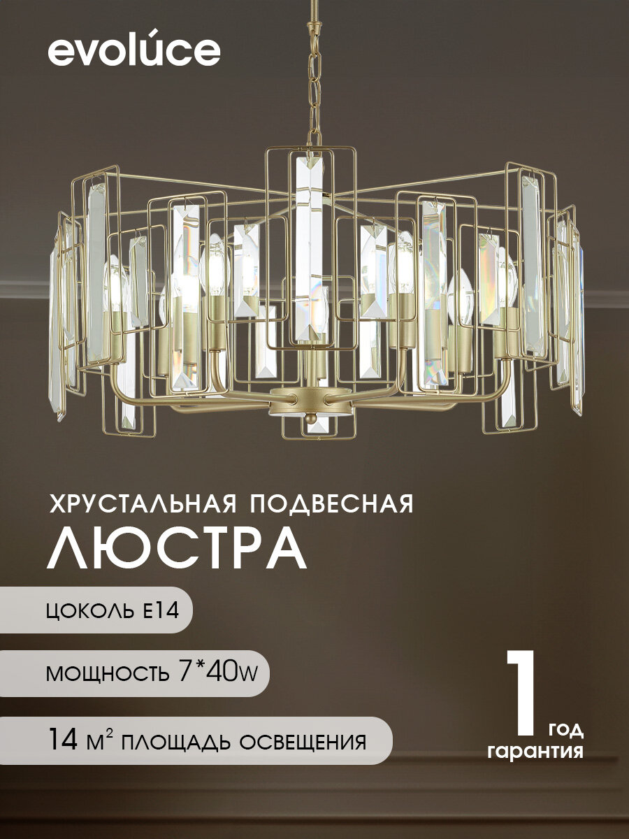 Светильник подвесной, подвес Evoluce Шампань/Прозрачный E14 7*40W SLE103403-07