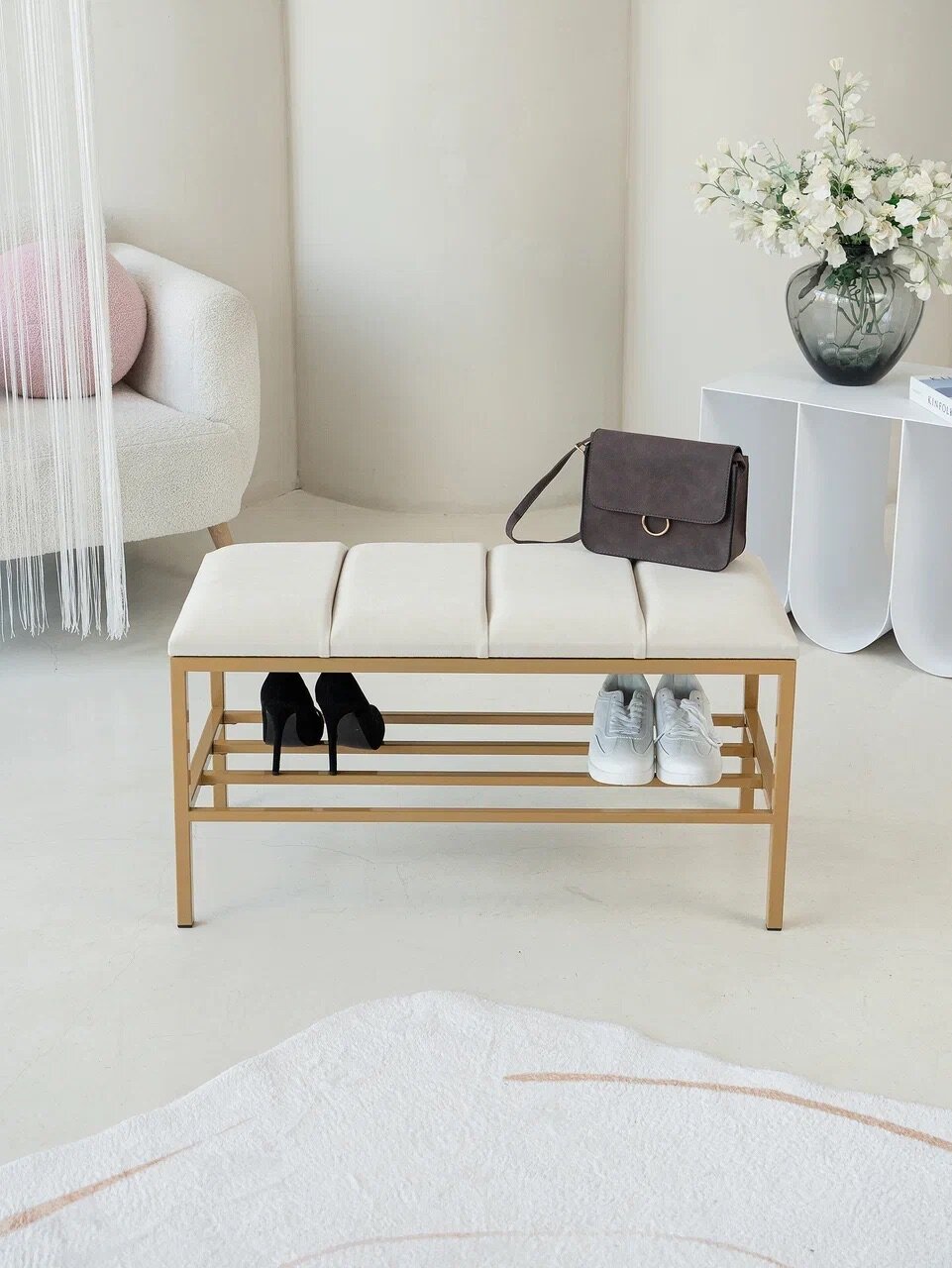 Банкетка-обувница с мягким сиденьем и полками для обуви 80х35х39см