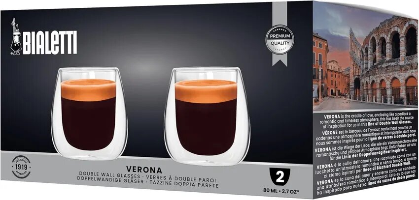 Подарочный набор из 2 стаканов с двойными стенками 80мл Bialetti Verona DBW014