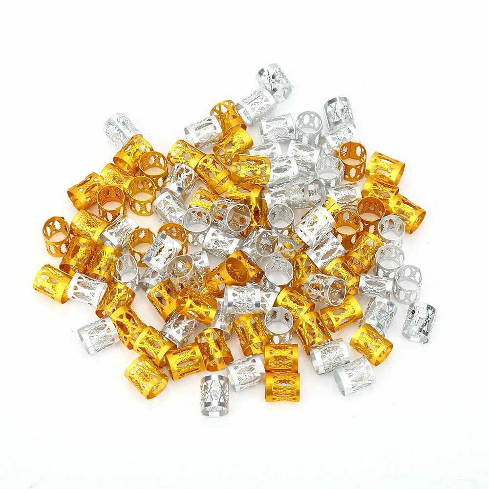 Регулируемые металлические кольца-бусины для косичек, 100 шт, серебряно-золотые, украшение для волос, для укладки кос и дредов