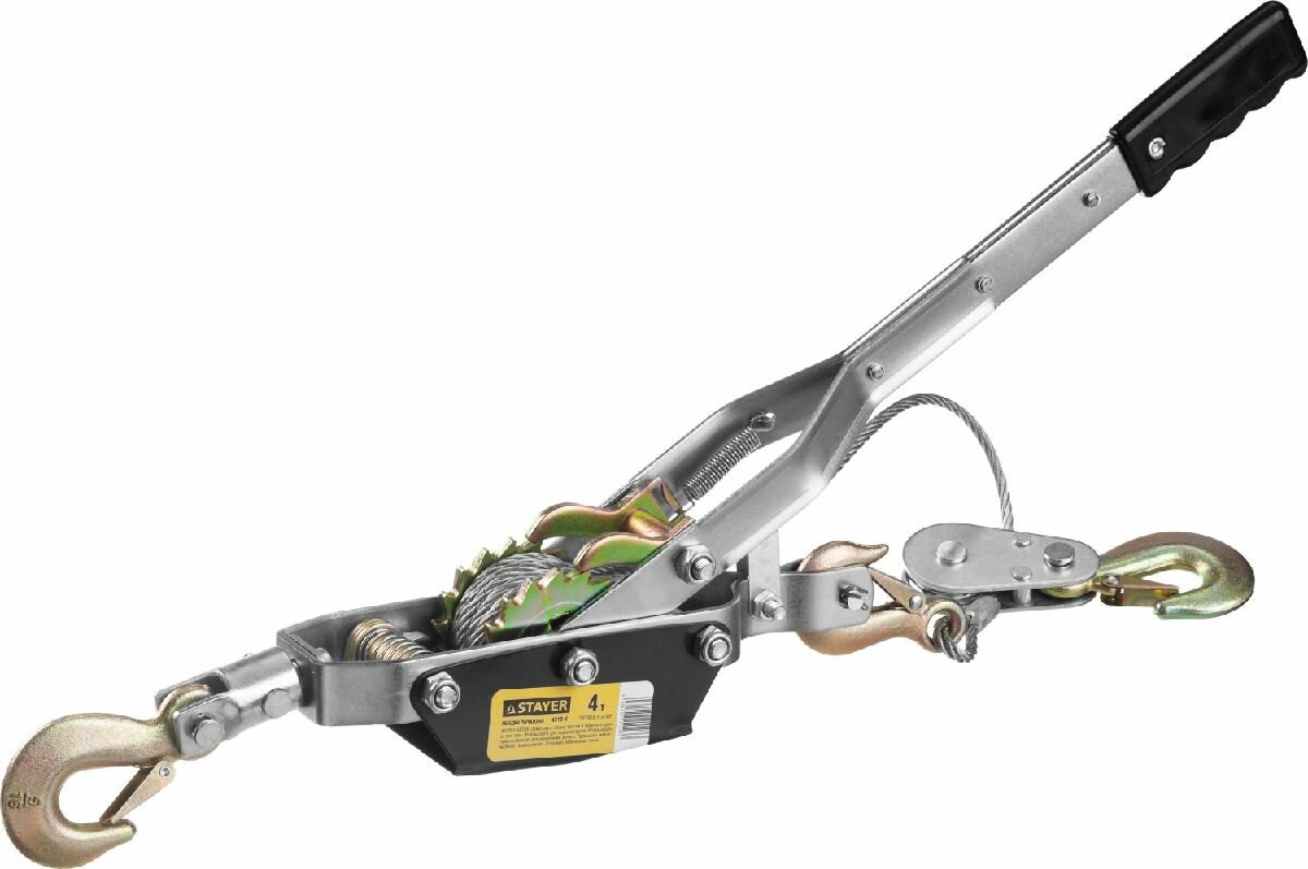 Ручная рычажная лебедка STAYER MAXPull 4 т 3 м стальной трос двойной храповый механизм 3 крюка