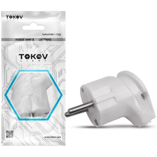 Вилка угловая Tokov Electric 16А 250В с заземл. бел, TKL-PLUZ-C01