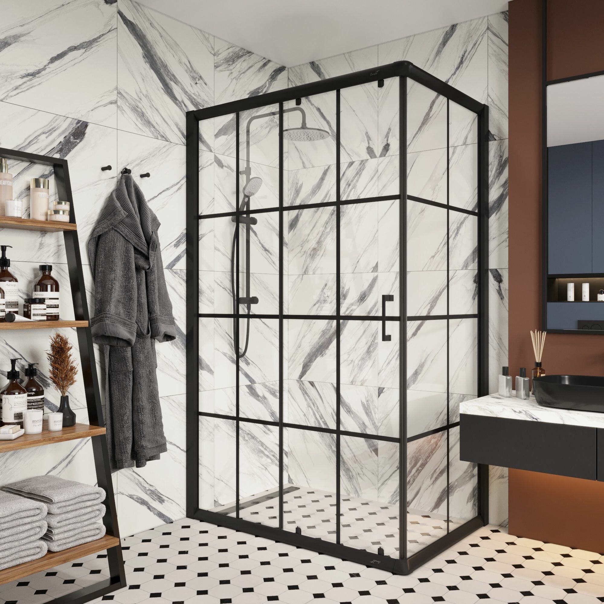 Душевой уголок Ceruttispa MUZA120N (80x120x195), без поддона, профиль черный, стекло прозрачное