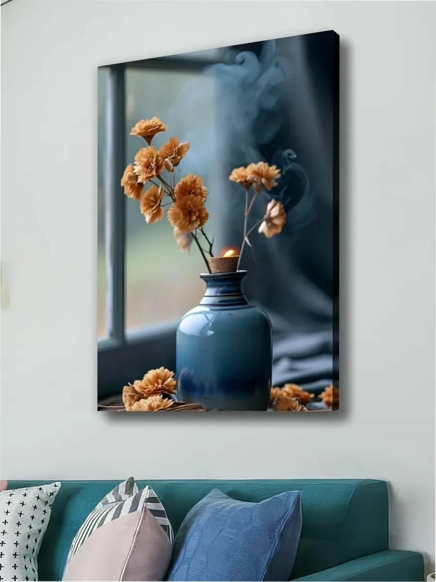 Картина Настроение в синей вазе для интерьера 30х40см 1шт.