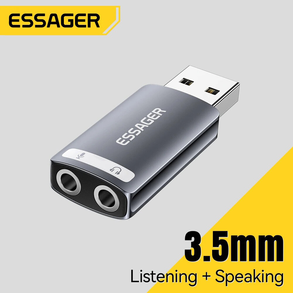 Переходник с USB-A на Dual 3.5 jack, внешняя звуковая карта для микрофона, наушников и динамиков, ноутбука, ПК, PS4, PS5