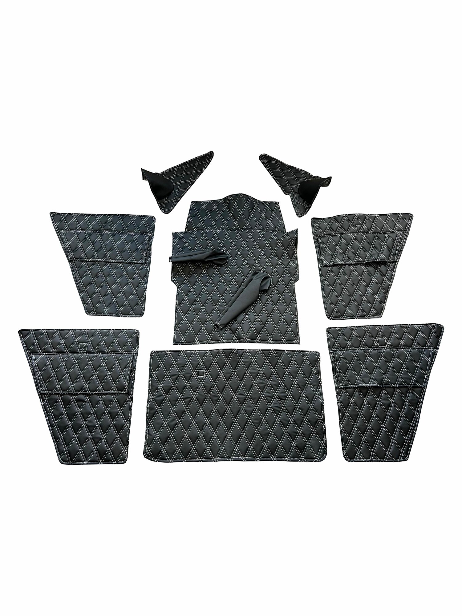 Обшивка салона УАЗ 469 Хантер черная, белая строчка 8 предметов