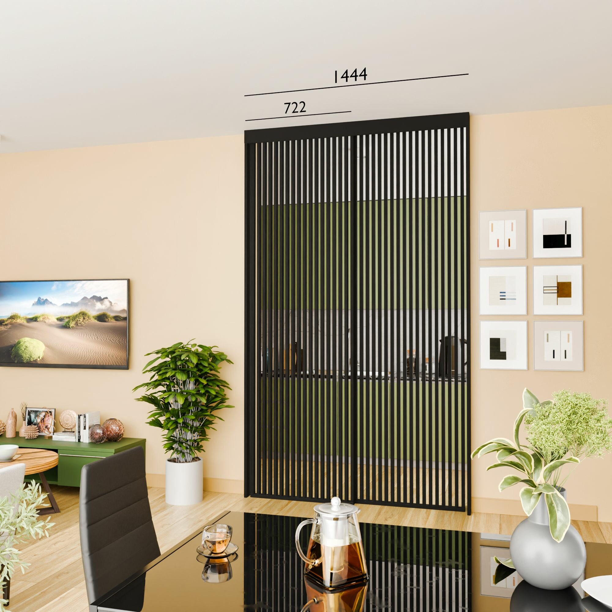 Межкомнатная дверь реечная 22х40 мм, черная, 2 модуля, рейки клуб