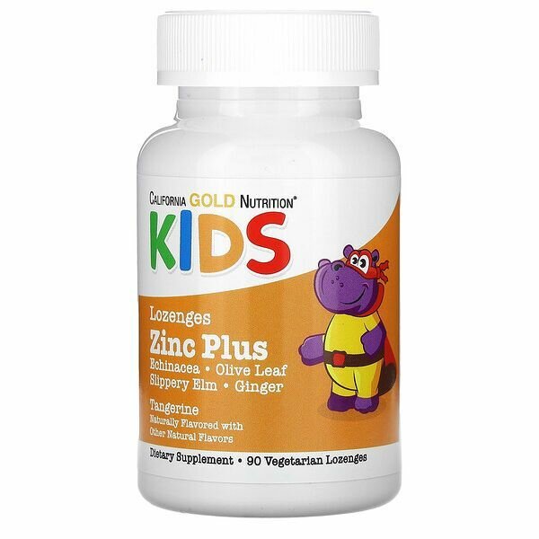 California Gold Nutrition Zinc Plus Lozenge For Children, Natural Tangerine, 90 Lozenges (Пастилки)