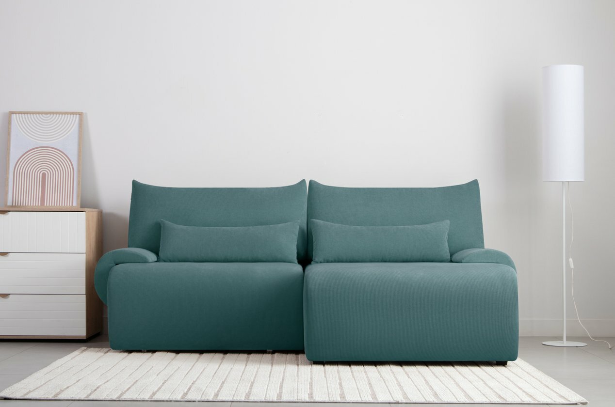 Диван угловой раскладной Divan.ru Аллаум Linia Mint, 214х152х94, спальное место 135х200, велюр, голубой