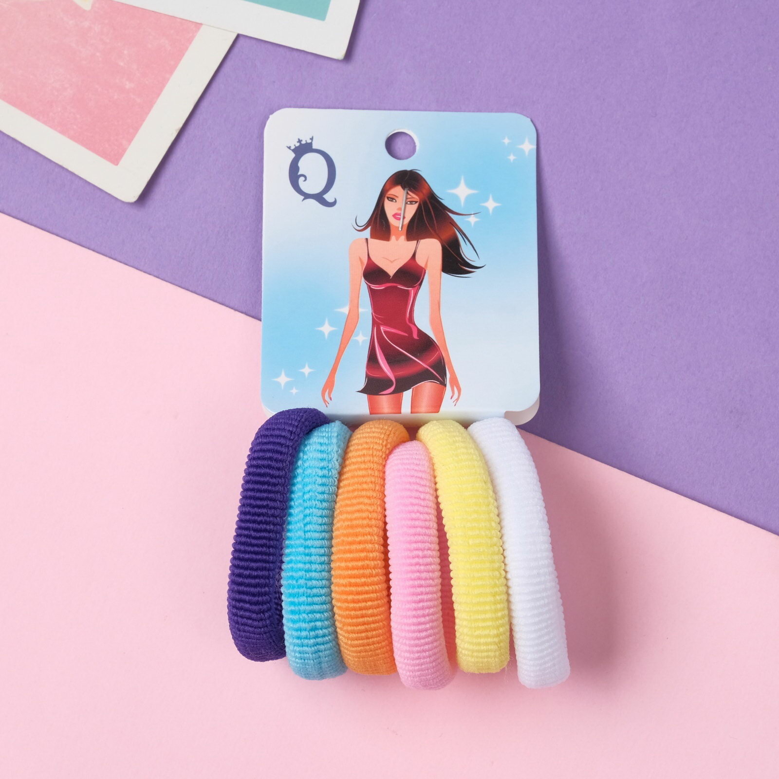 Резинки для волос "Анна", набор 6 шт, грёзы, 4 см, вид резинки: тканевая, 6 шт.