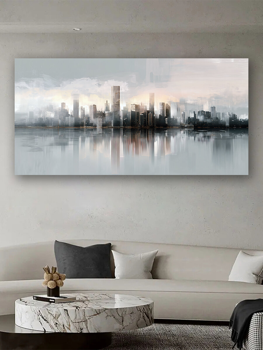Интерьерная картина на стену горизонтальная - "Город / Пейзаж / Небоскребы" , 40х80 см.