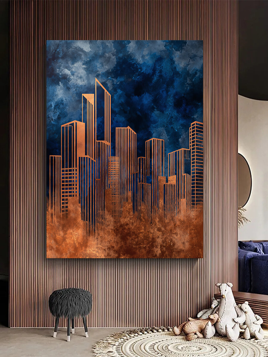Интерьерная картина на стену вертикальная - "Город / Пейзаж / Небоскребы" , 60х80 см.