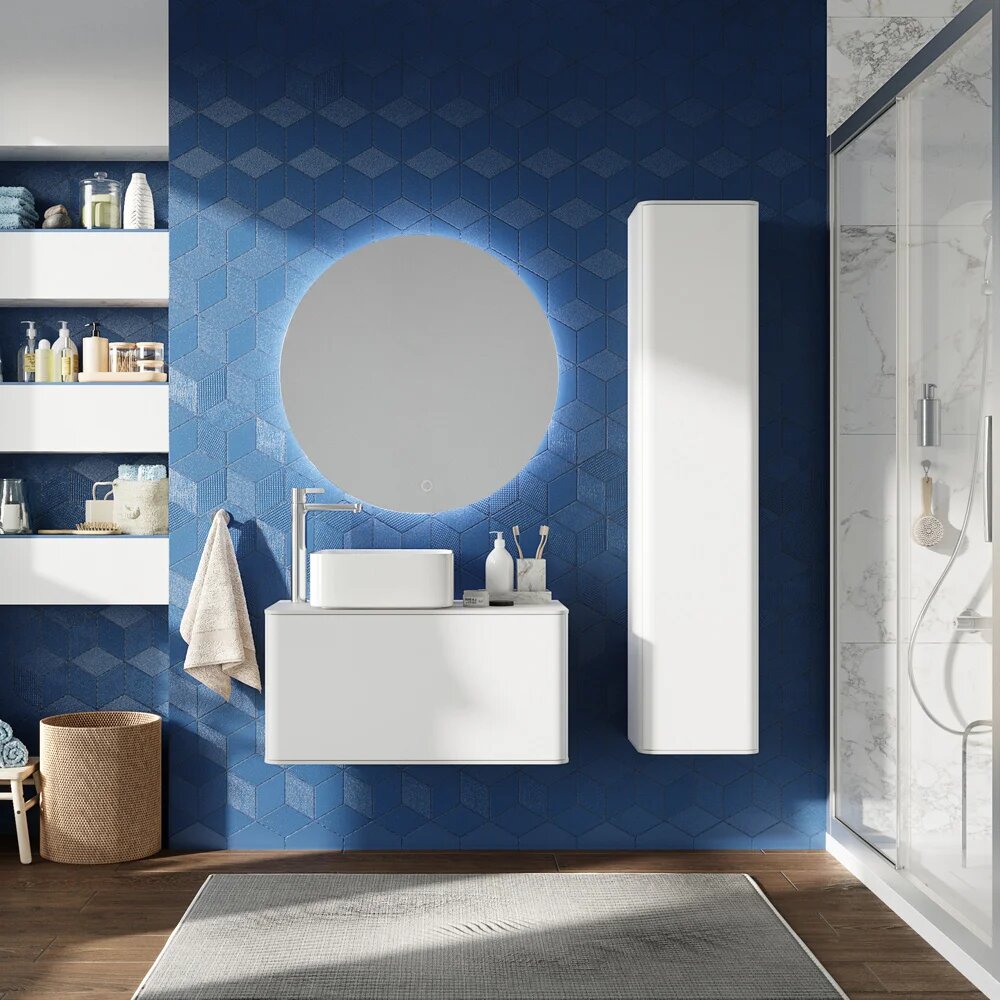 Мебель для ванной комнаты STWORKI Ноттвиль 80 белая, с отверстием под смеситель, подвесная (комплект, гарнитур)