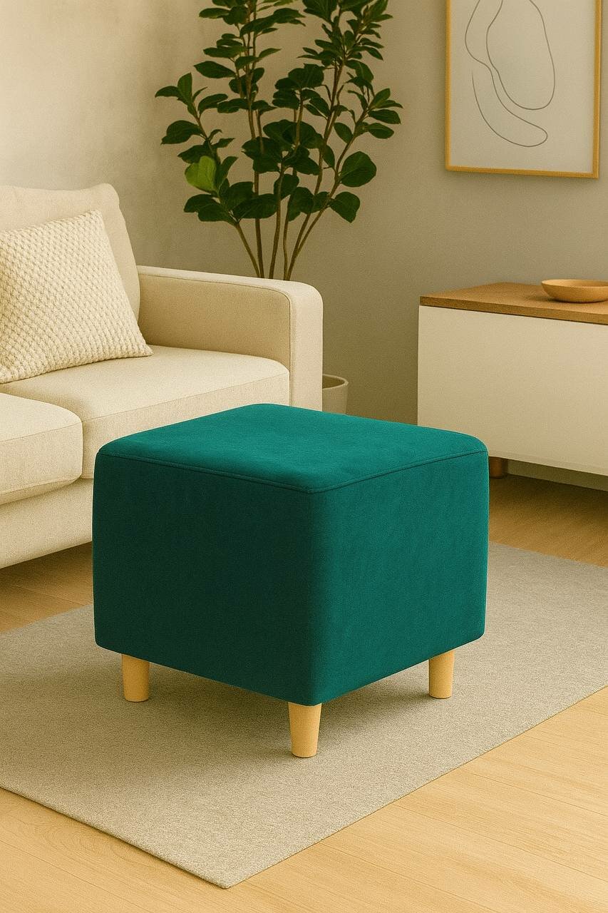 Пуфик мягкий для Дома, 40х40см, изумрудный цвет, антивандальный велюр