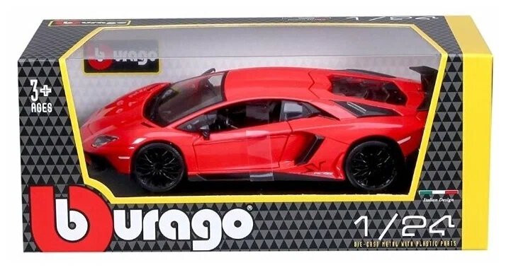 Машинка металлическая Bburago Lamborghini Aventador SV Coupe, 1:24, красная, (#18-21079)