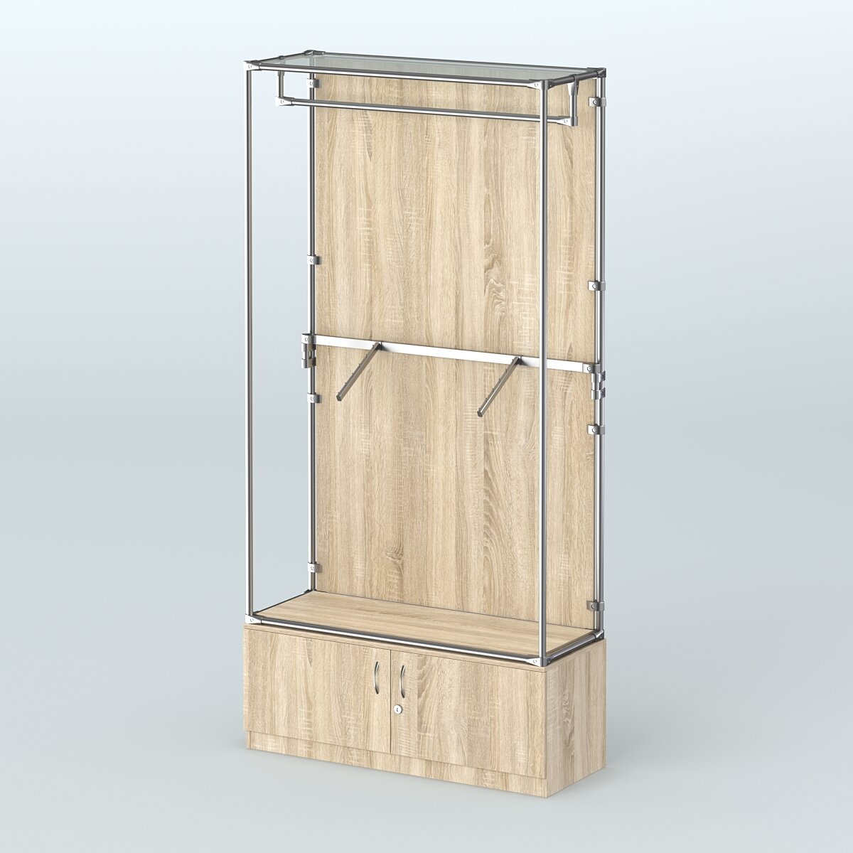 Торговая система хром (задняя стенка - ДСП) 1200 мм №2-4 с тумбой Т-21 и поручнями, Дуб Сонома