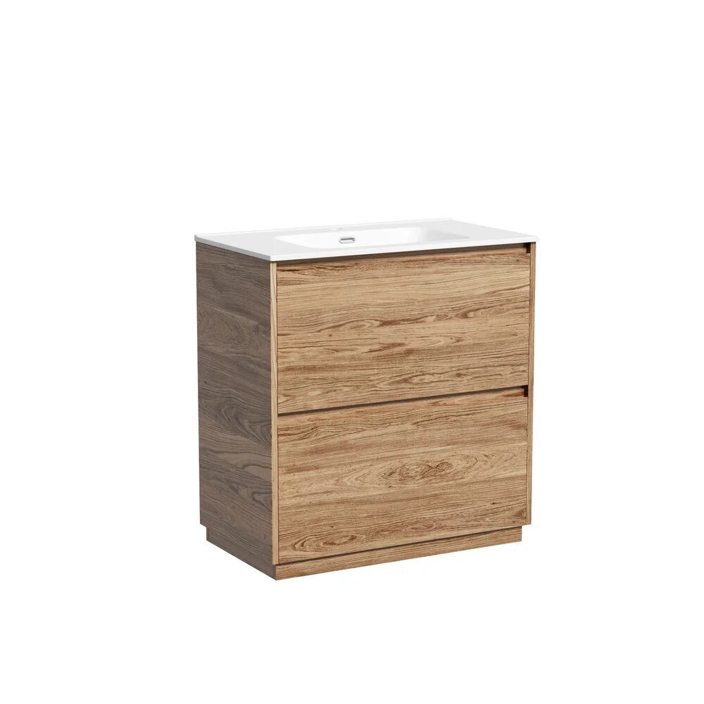 Тумба с раковиной Sancos Libra Floor 80 напольная, 81 см, светлое дерево, матовая, из ЛДСП, с ящиками, раковина для ванной, фарфоровая, прямоугольная, встроенный слив-перелив, лофт