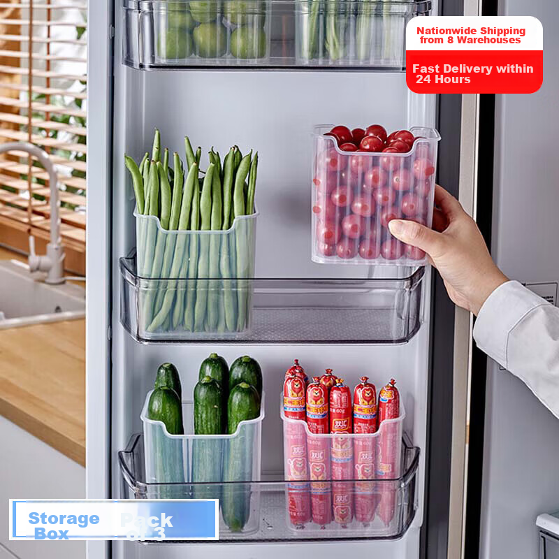 Jia De Wu Yu Japanese Refrigerator Side Door Storage Box, Vegetable And Food Fruit Classification Organizer, Food-Grade Interior, 3-Pack