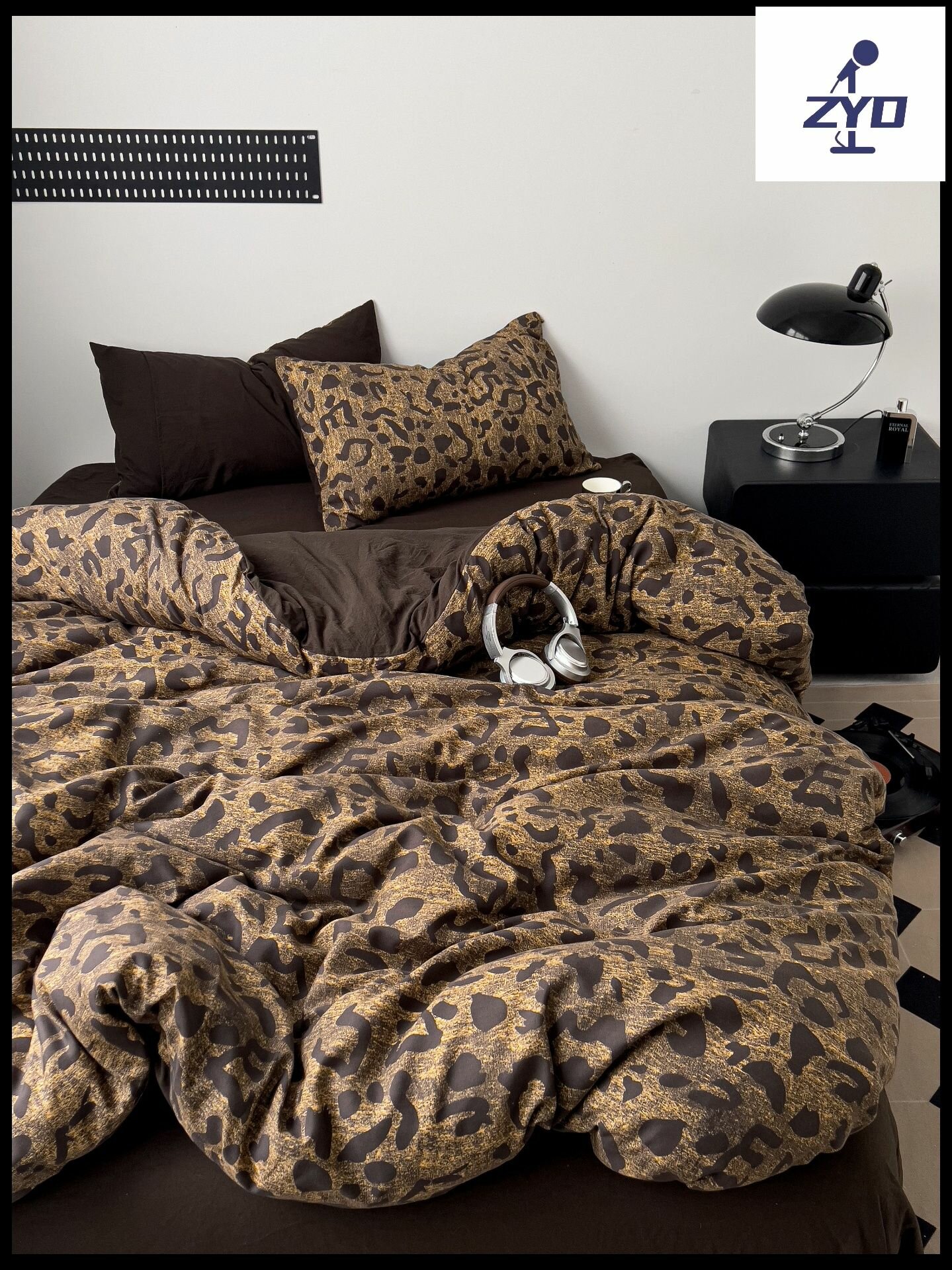 Винтажный комплект постельного белья 4 предмета, эксклюзивный леопардовый принт