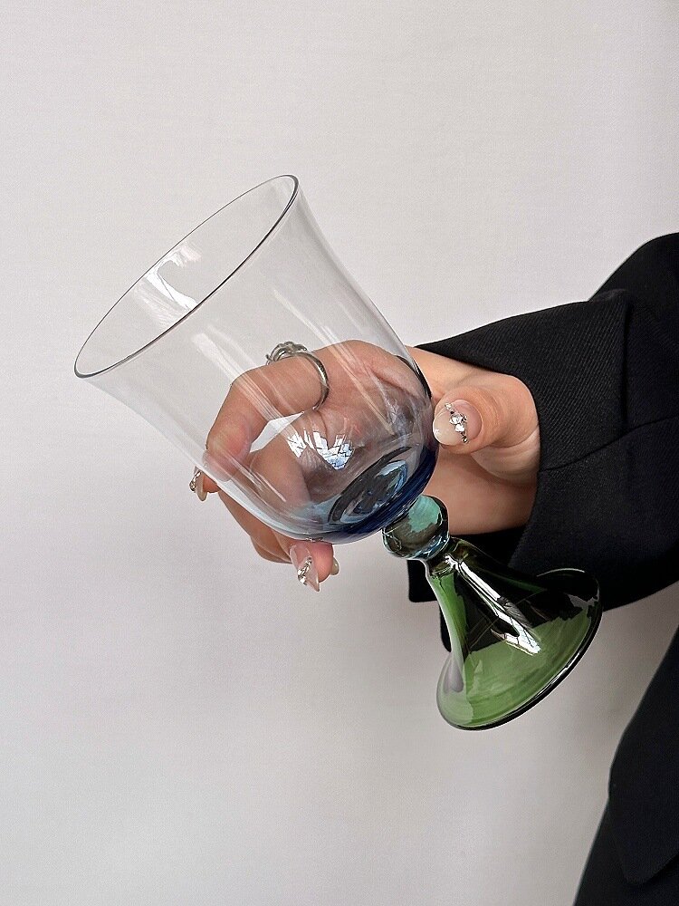 Бокал из цветного стекла, набор 1 шт, 250 мл зеленый голубой