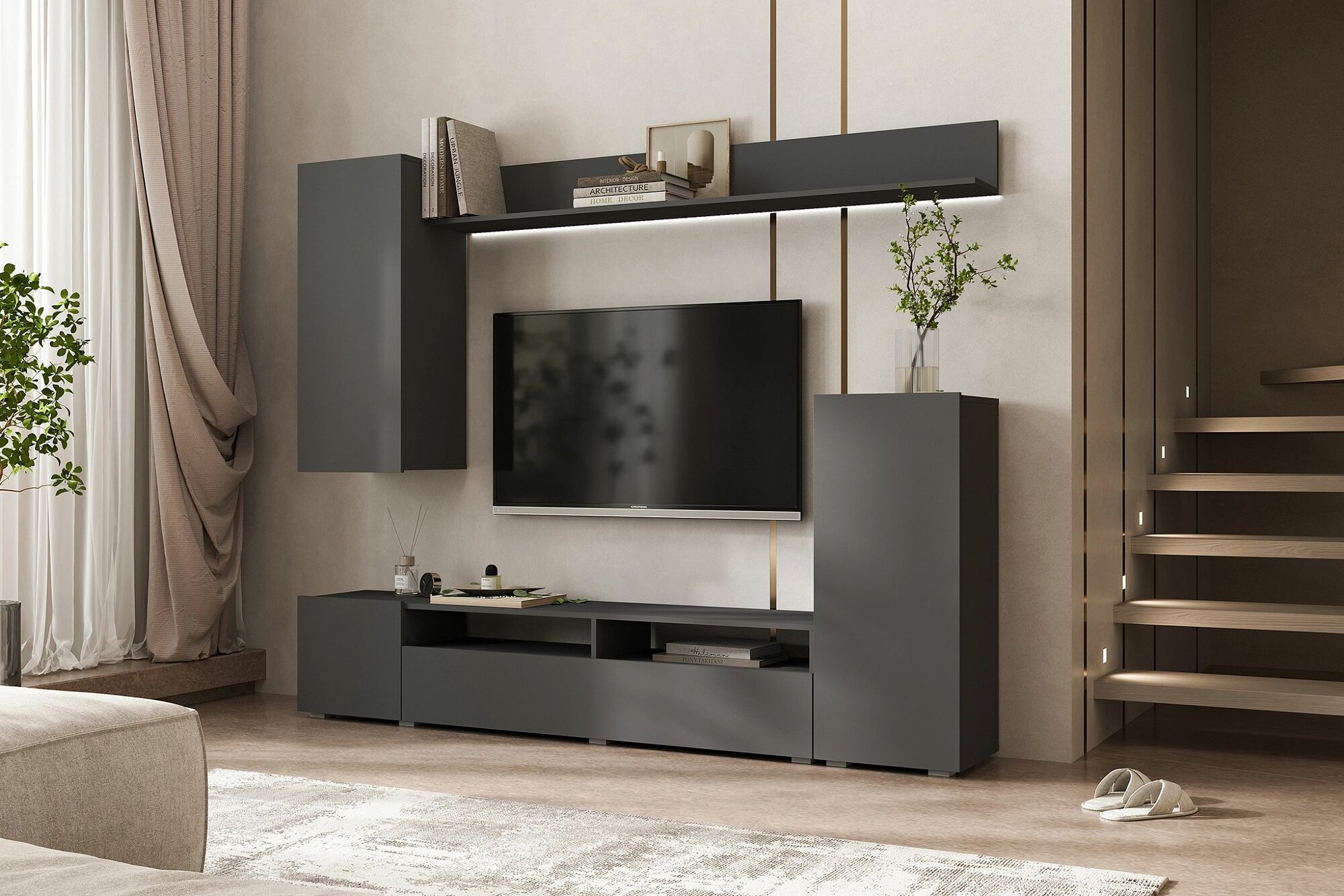 Стенка для гостиной Верона (Графит/Графит)