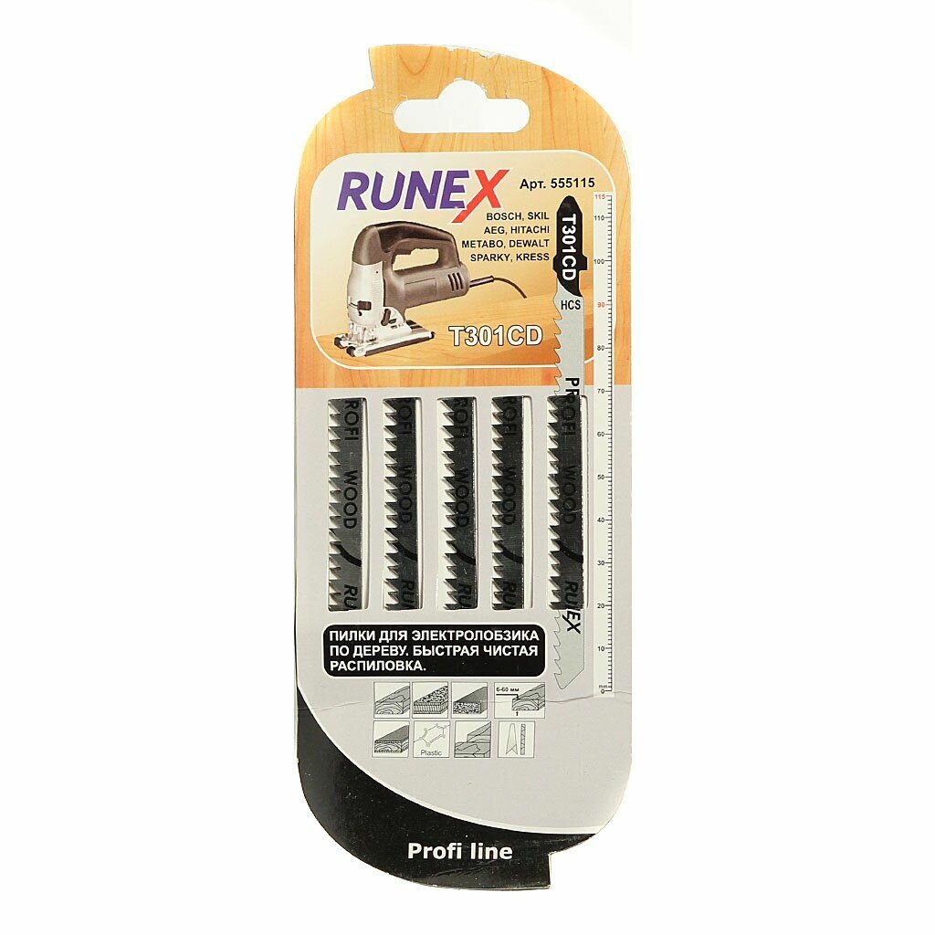 Набор пилок для электролобзика Runex T301CD, 5 шт, по дереву