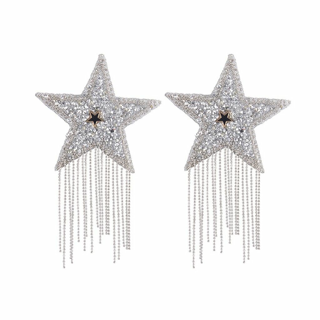 Пятиконечная звезда наклейка на грудь с кисточкой биологическая латексная серебристого цвета