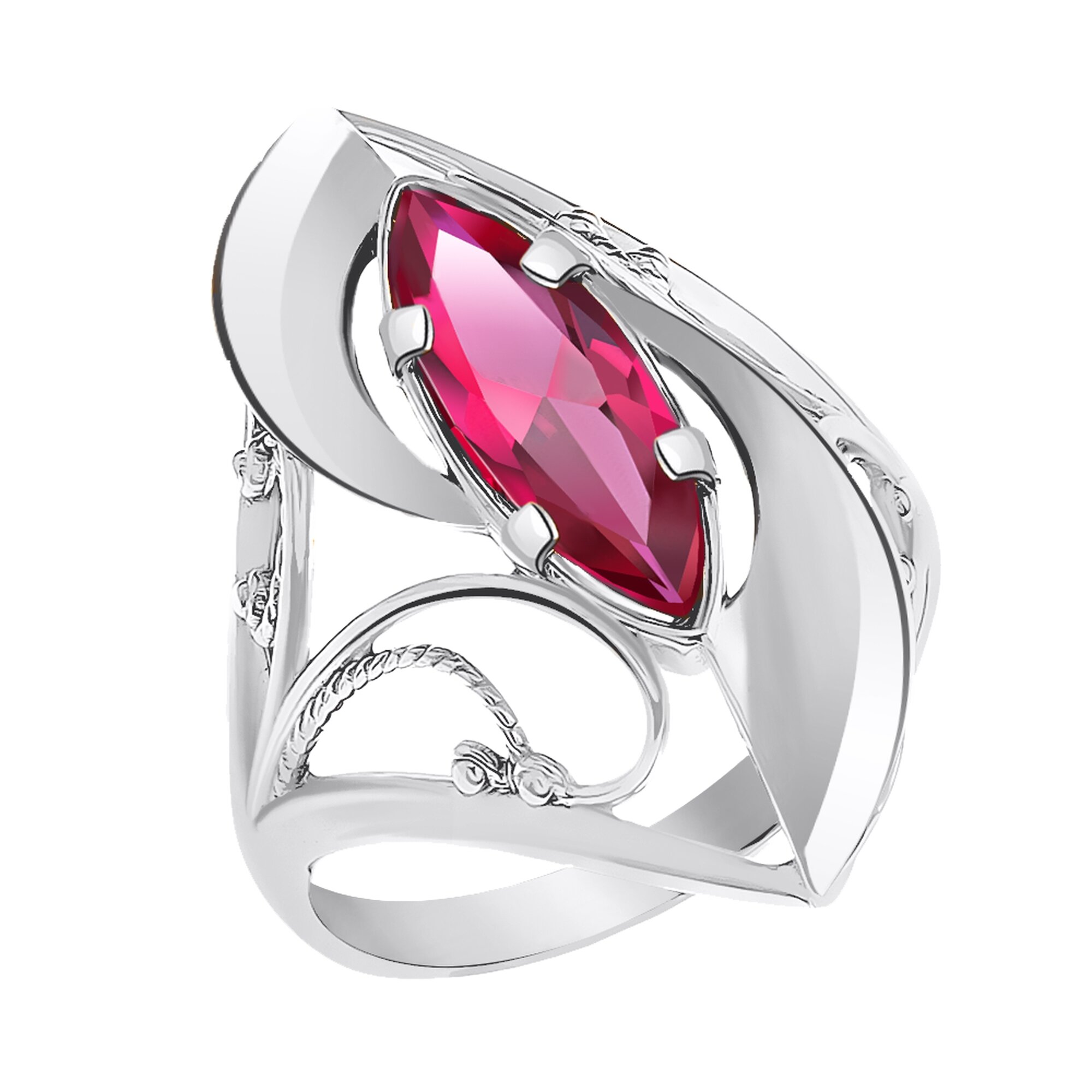 Кольцо, серебро, 925 проба, родирование, фианит