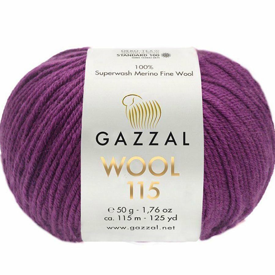 Пряжа Gazzal WOOL 115 3324 фиолет (5 мотков)