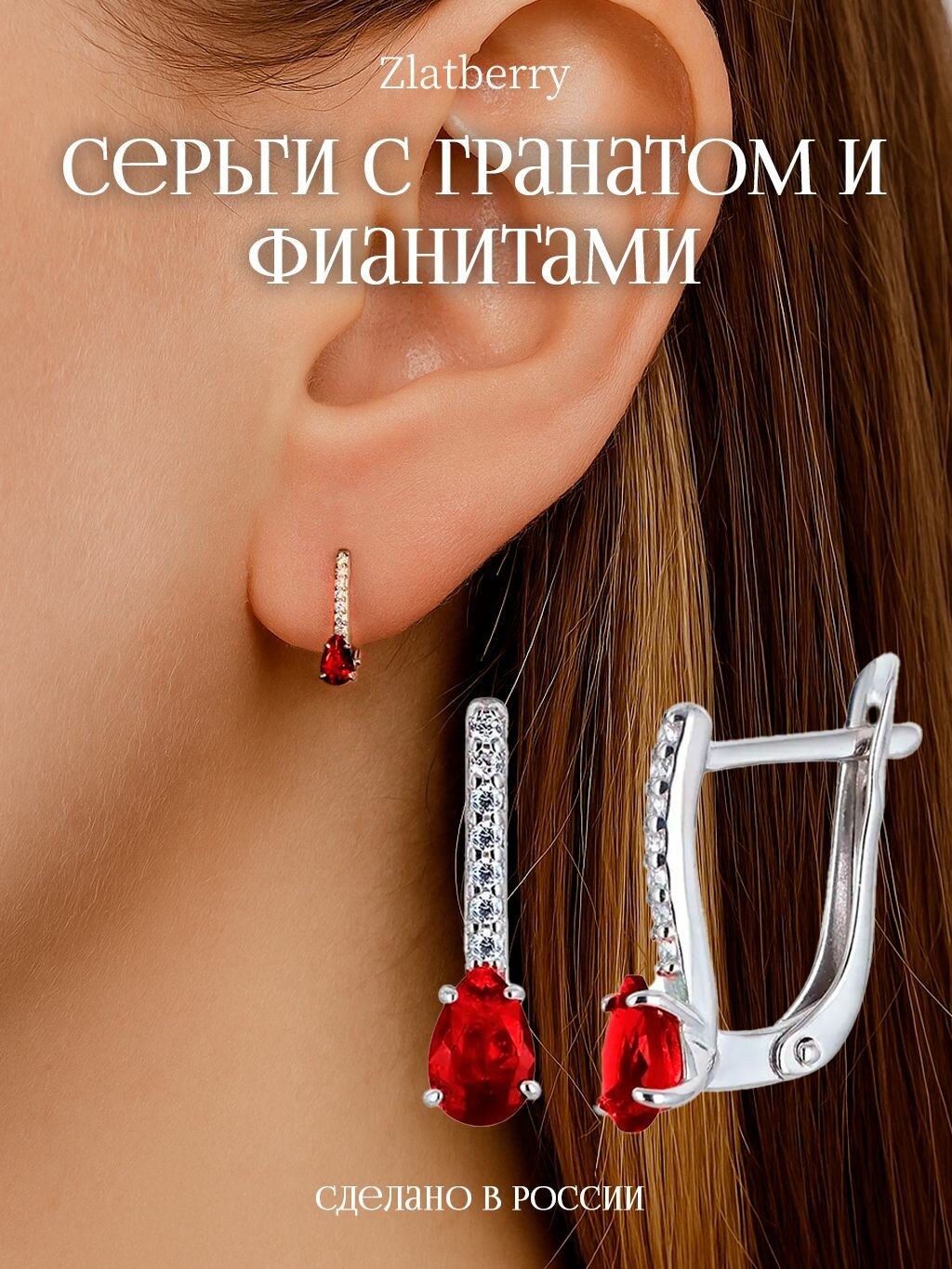 Серьги, серебро, 925 проба, гранат синтетический