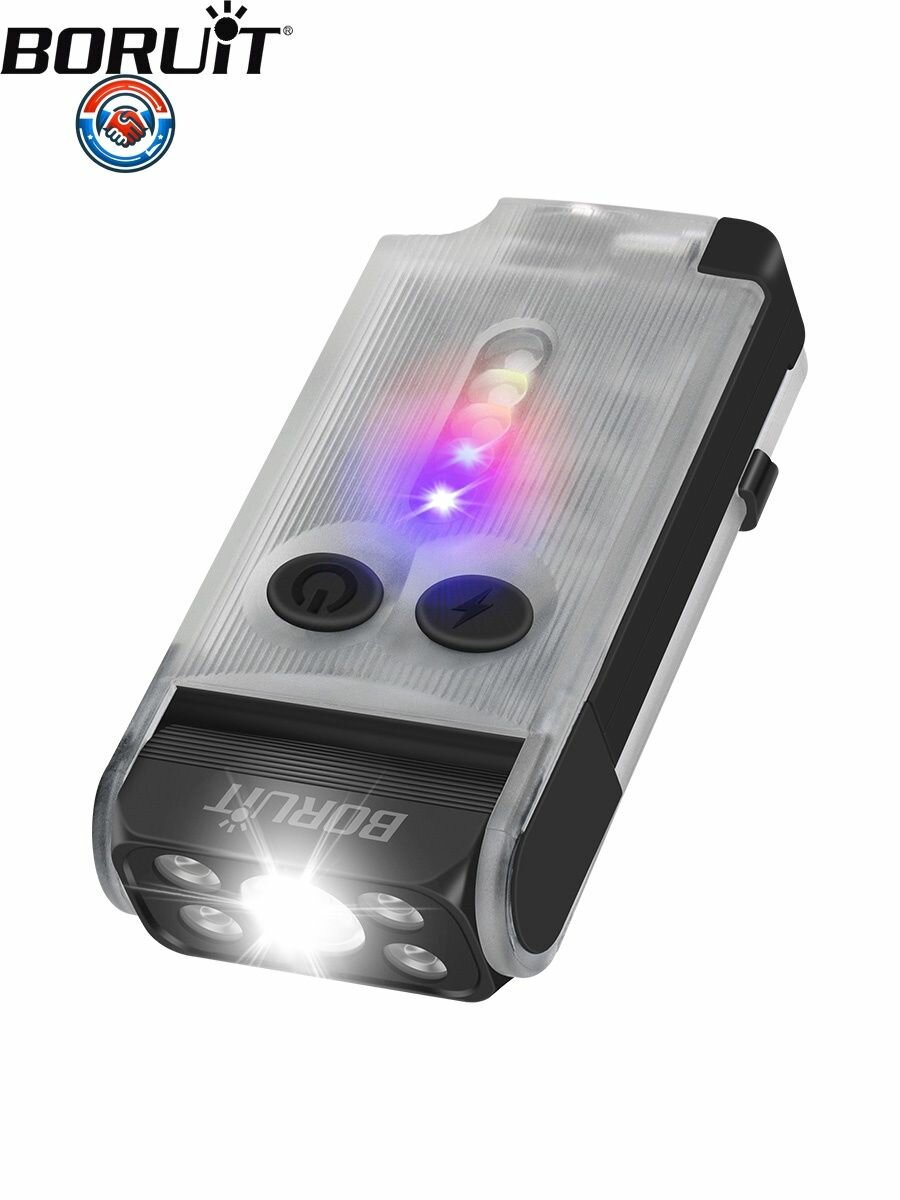 Ультраяркий мини-фонарь-прожектор BORUIT V30, 900 люмен, 12 режимов света и звука, PowerBank, магнит, UV, Type-C, компактный EDC для кемпинга, рыбалки, авто и дома