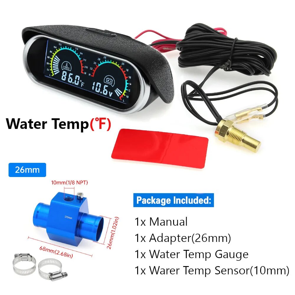12 В/24 В авто автомобиль 2 в 1 ЖК цифровой дисплей Температура воды + Вольтметр + датчик температуры + адаптер (опционально) Универсальный для автомобилей