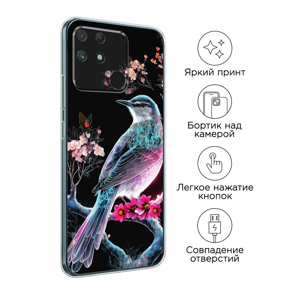 Чехол на Realme Narzo 50A / Реалми Нарзо 50A с принтом "Птица на цветущем дереве" — фото 1