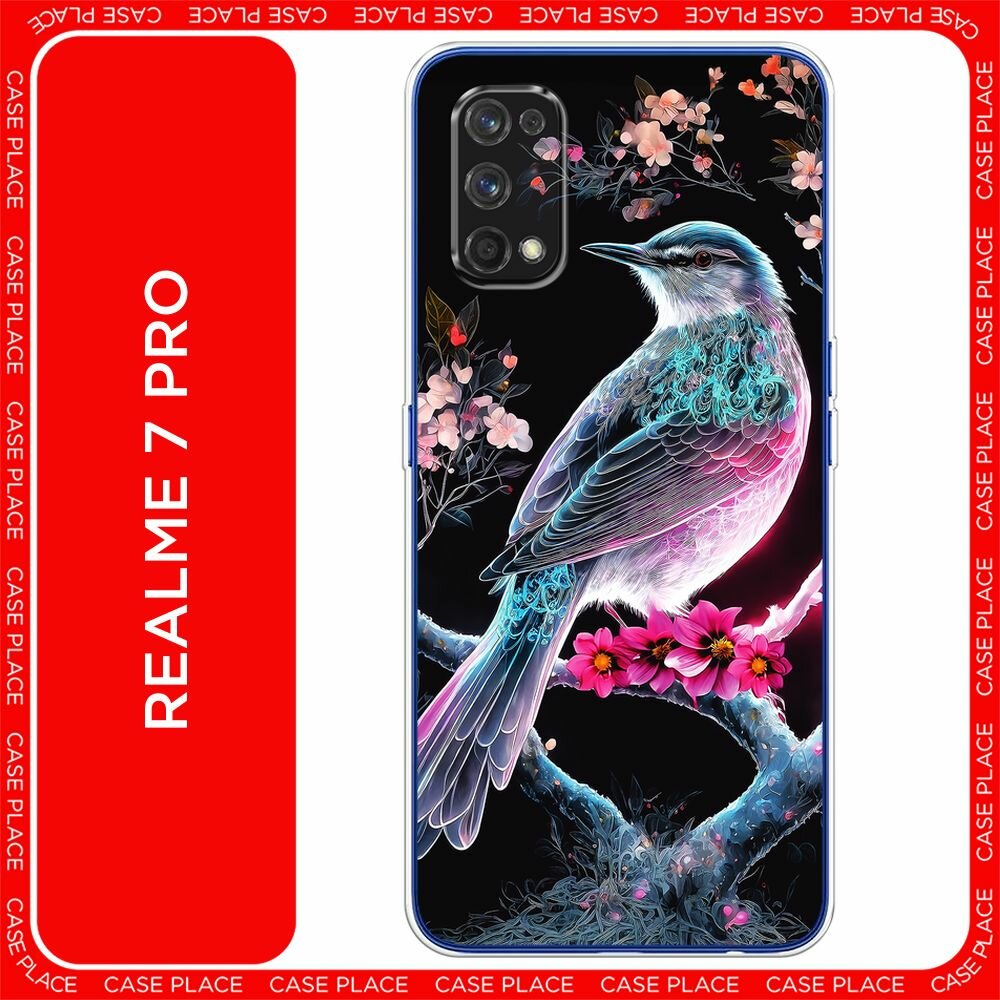 Чехол на Realme 7 Pro / Реалми 7 Про с принтом "Птица на цветущем дереве"