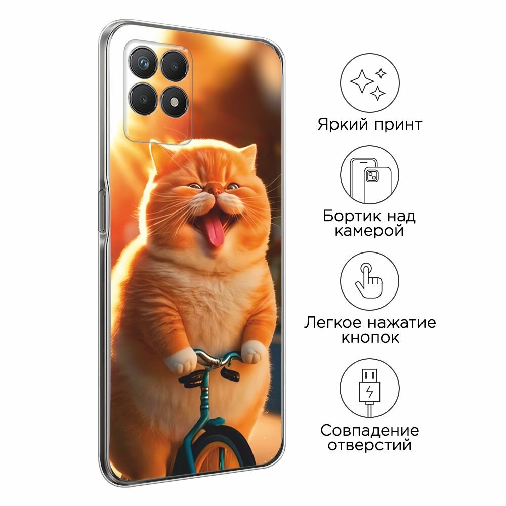 Силиконовый чехол на Realme 8i / Реалми 8i с принтом "Кот на велике" — фото 1
