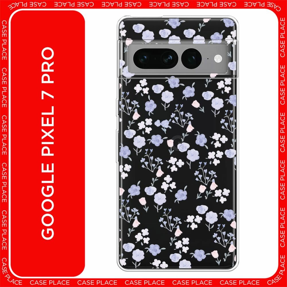 Чехол на Google Pixel 7 Pro / Гугл Пиксель 7 Про с принтом "Сиреневые розы паттерн", прозрачный