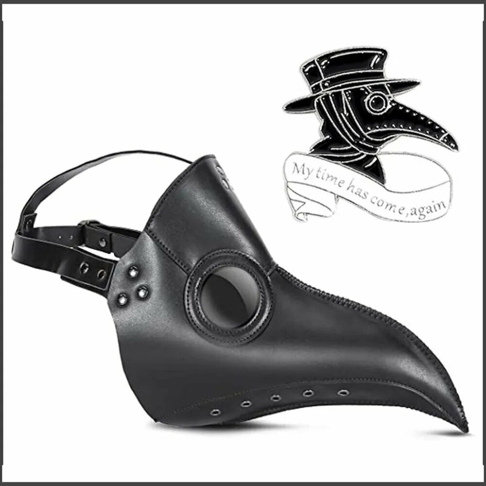 Маска Чумного Доктора (черная с серебряными заклепками) на Хэллоуин, маскарад, праздник, вечеринку, косплей, кожа