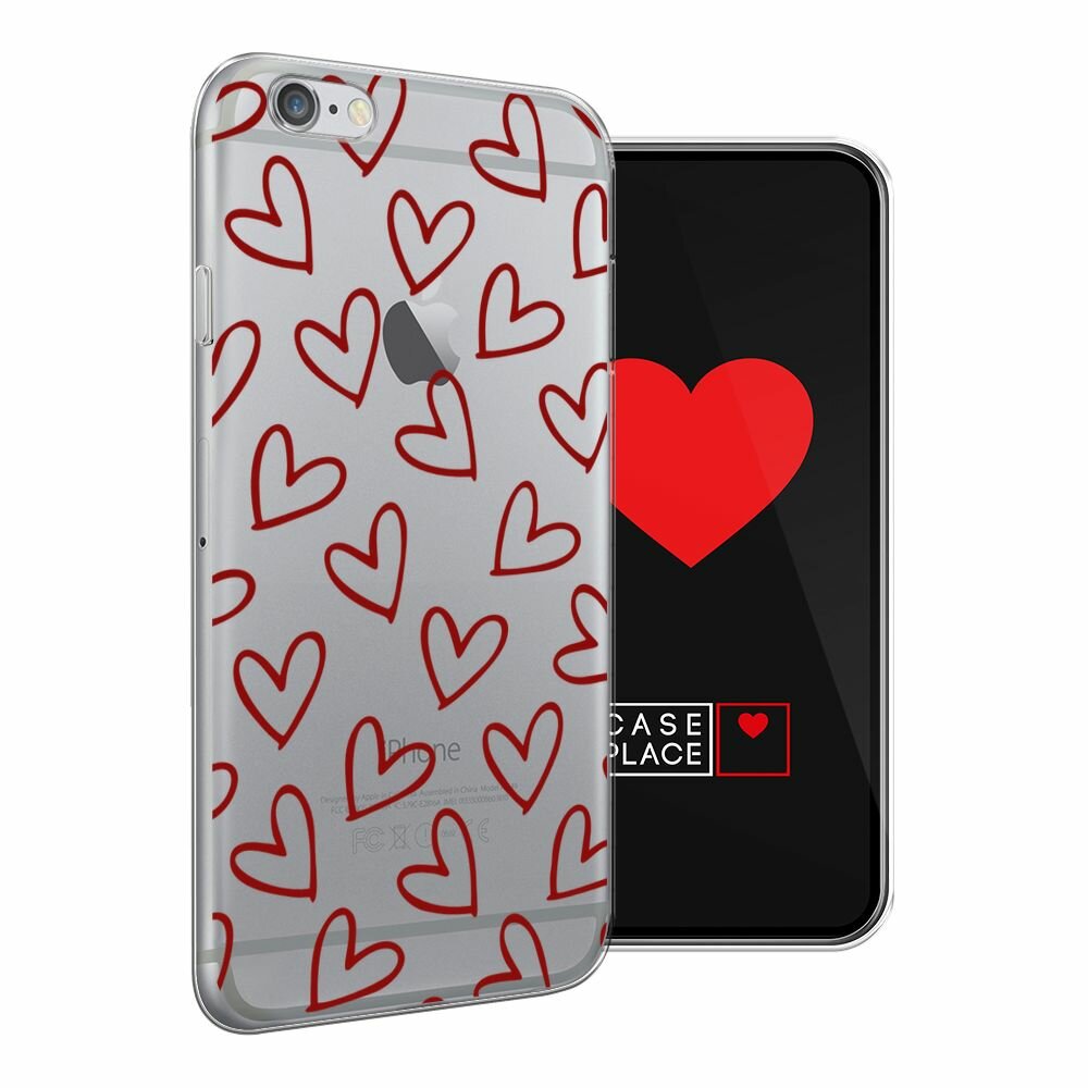 Чехол на Apple iPhone 6 / Айфон 6 с принтом "Little hearts doodles 2 - 14 февраля", прозрачный — фото 1