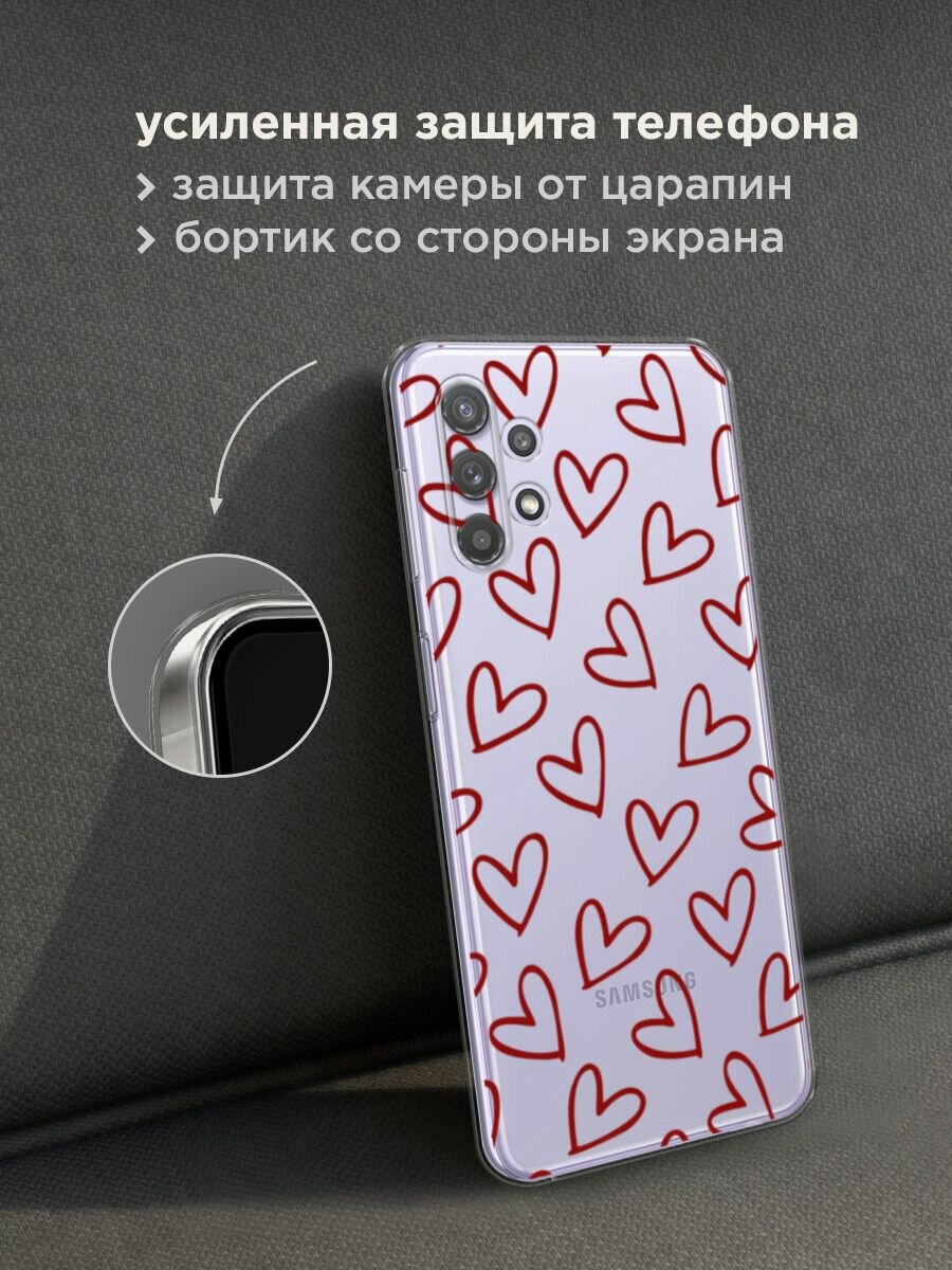 Чехол на Samsung Galaxy A32 / Самсунг Галакси А32 с принтом "Little hearts doodles 2 - 14 февраля", прозрачный — фото 1