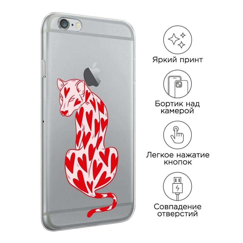 Чехол на Apple iPhone 6 / Айфон 6 с принтом "Heart panther 2 - 14 февраля", прозрачный — фото 1