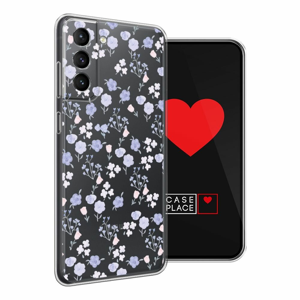 Чехол на Samsung Galaxy S21 / Самсунг Галакси S21 с принтом "Сиреневые розы паттерн", прозрачный — фото 1