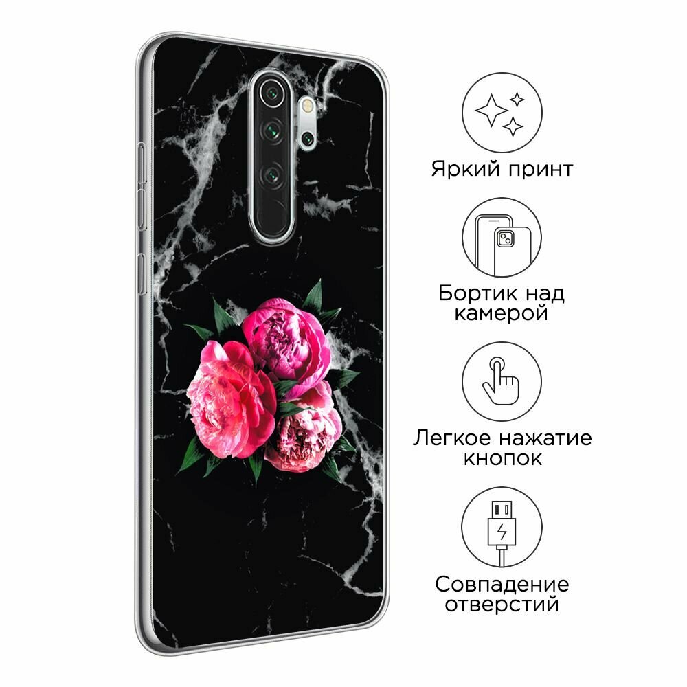 Чехол на Xiaomi Redmi Note 8 Pro / Сяоми Редми Нот 8 Про с принтом "Букет на черном мраморе" — фото 1
