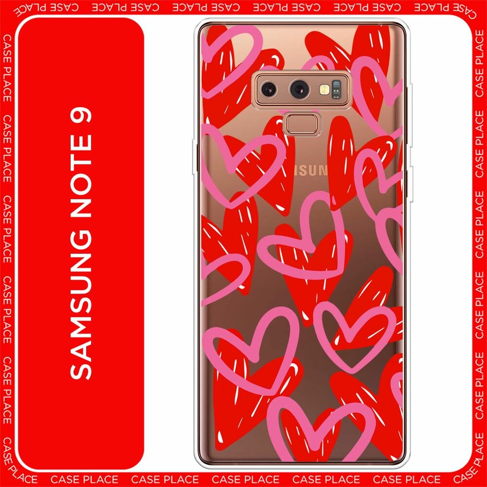 Чехол на Samsung Galaxy Note 9 / Самсунг Галакси Нот 9 с принтом "Hearts doodles - 14 февраля", прозрачный