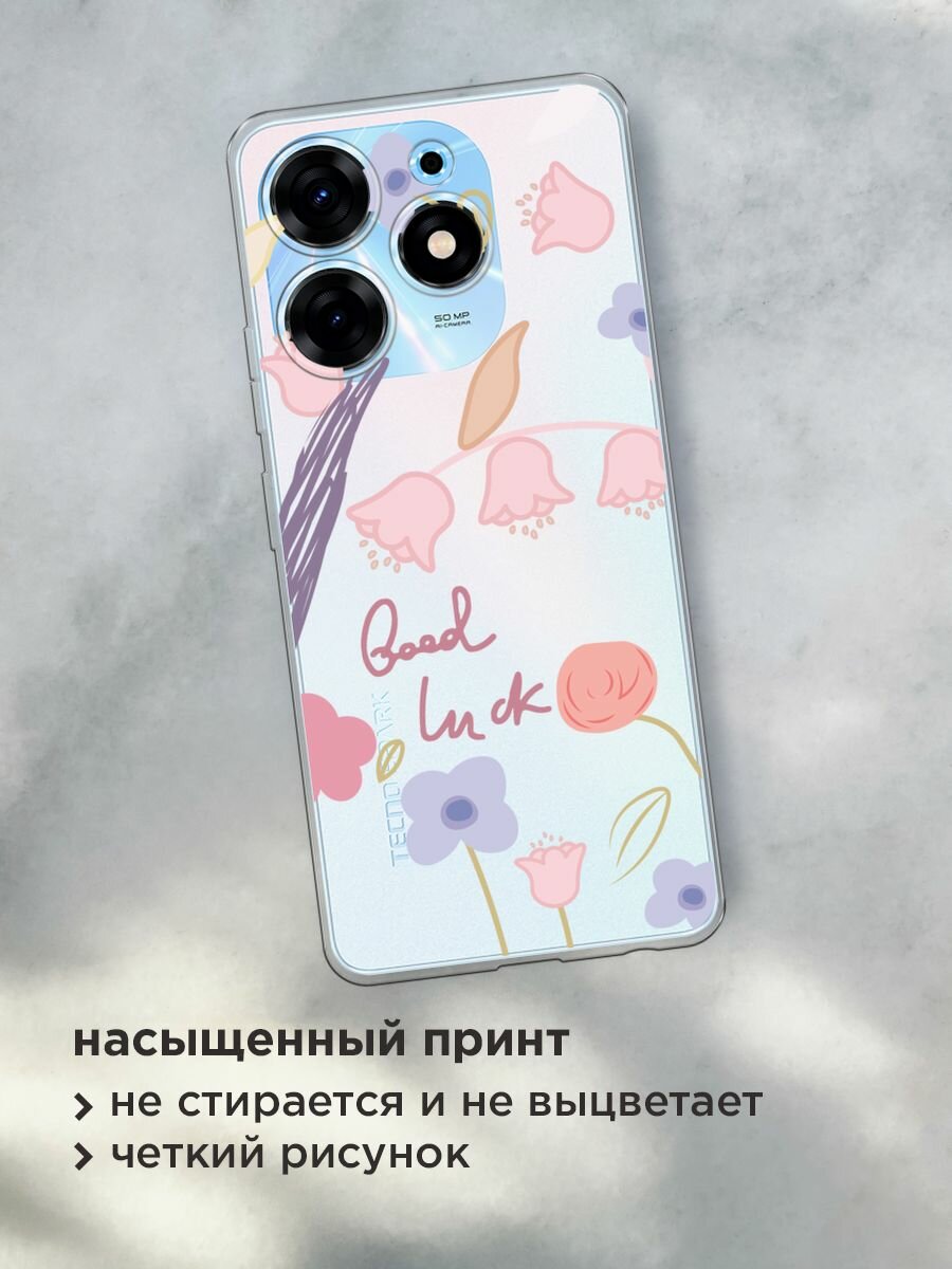 Чехол на Tecno Spark 10 Pro / Текно Спарк 10 Про с принтом "Lucky flowers", прозрачный — фото 1