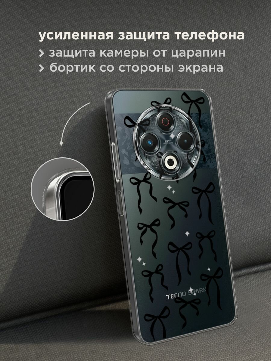 Чехол на Tecno Spark 30 / Текно Спарк 30 с принтом "Black bows", прозрачный — фото 1